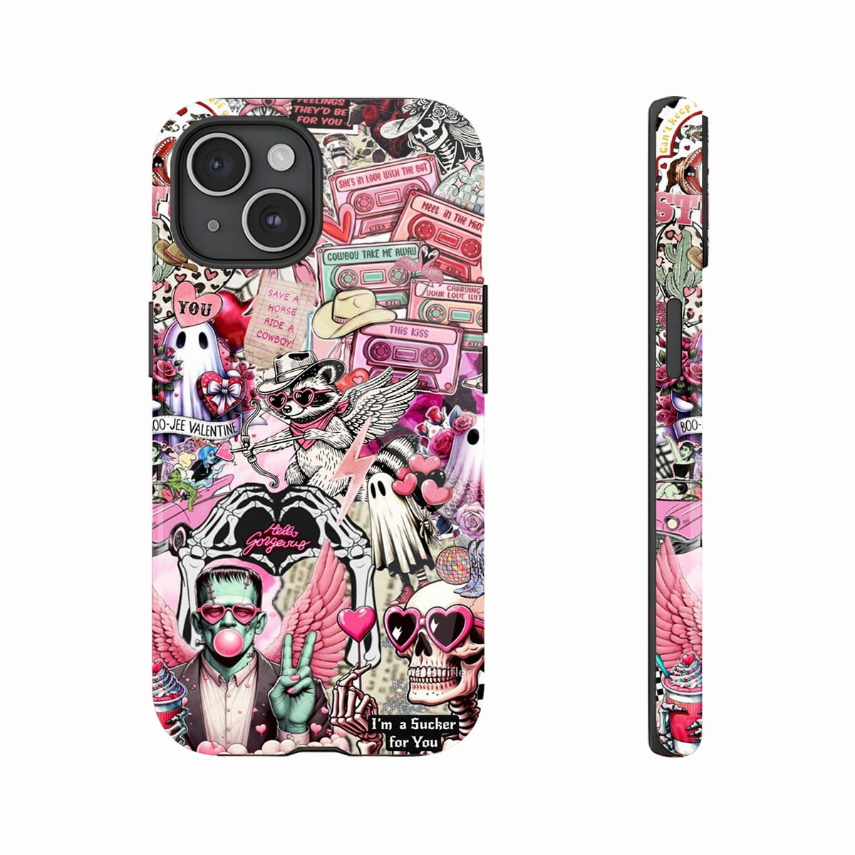 Gothic Valentine Phone Case with Skull & Cartoon Design for Teens ...