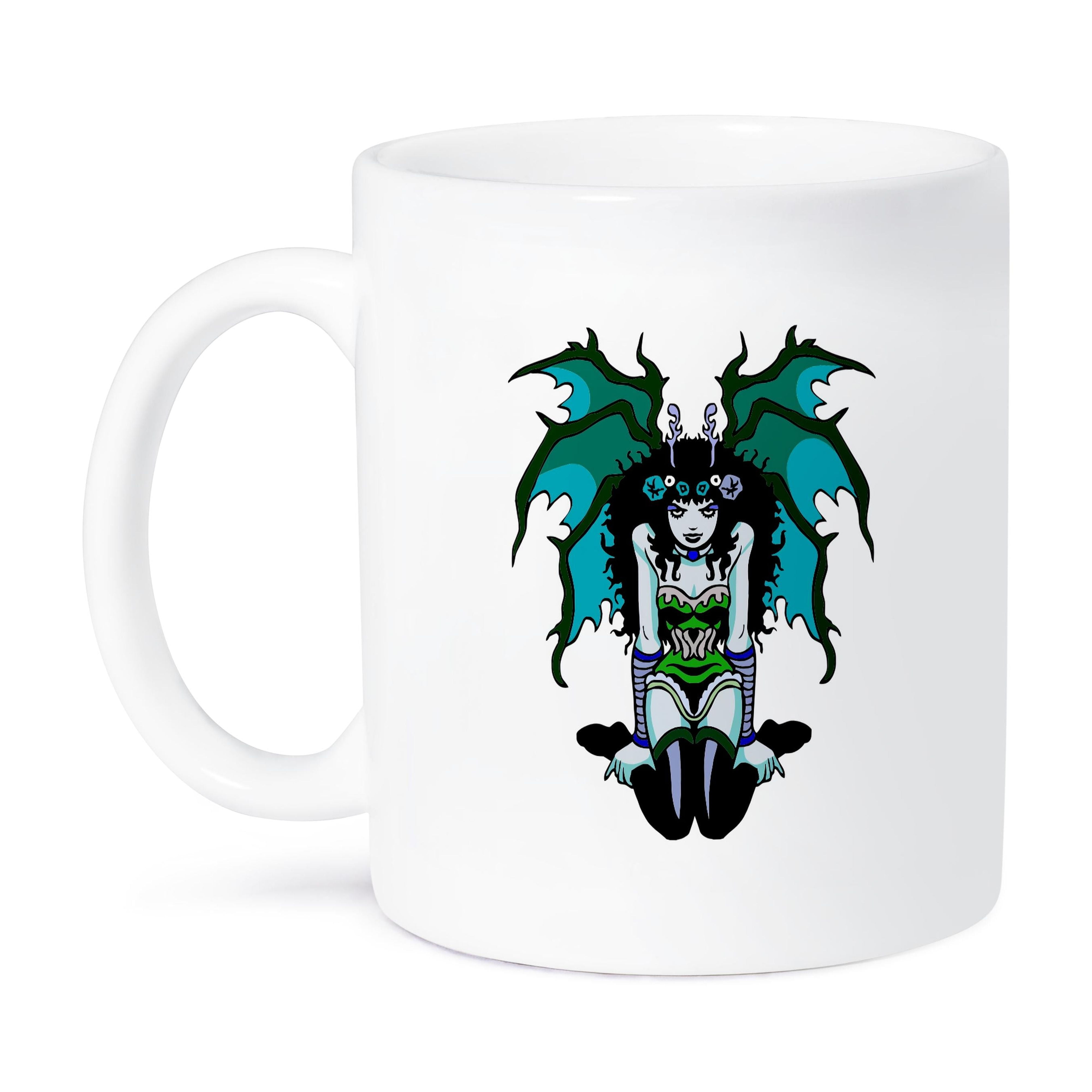 3dRose, Gothic Vamp Girl Tattoo Style in Green and Blue, 15oz Mug ...