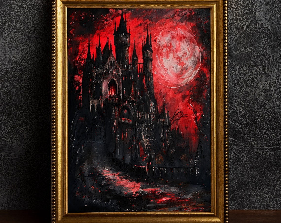 Gothic Vampire Castle By The Blood Moon, Vintage Poster, Dark Academia ...
