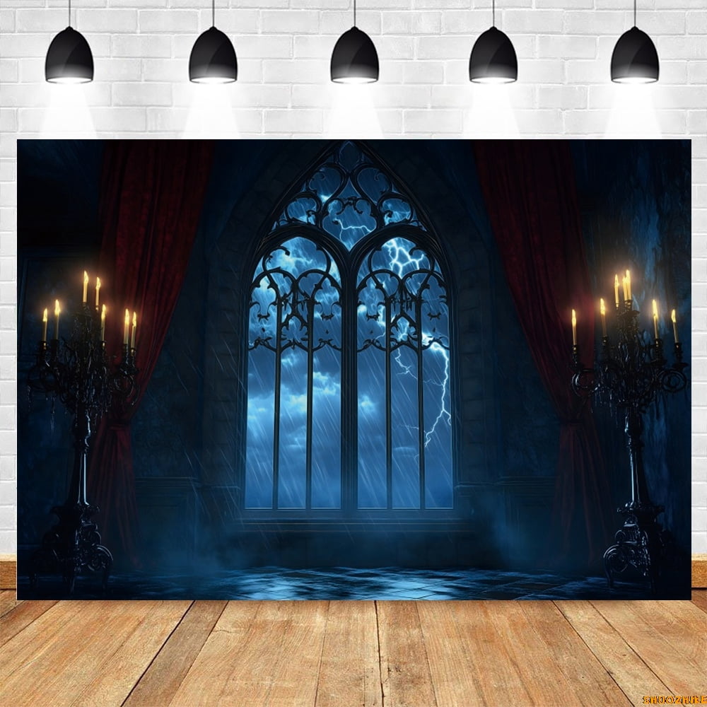 Gothic Vampire Medieval Castle Backdrop Scary Rainy Night Lightning ...