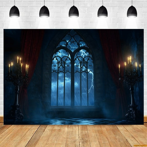 Gothic Vampire Medieval Castle Backdrop Scary Rainy Night Lightning ...
