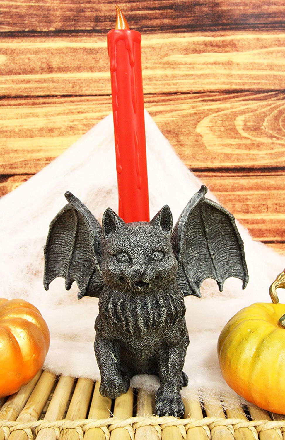 Gothic Vampire Winged Cat Gargoyle With Fangs Raising Paw Candle Holder ...