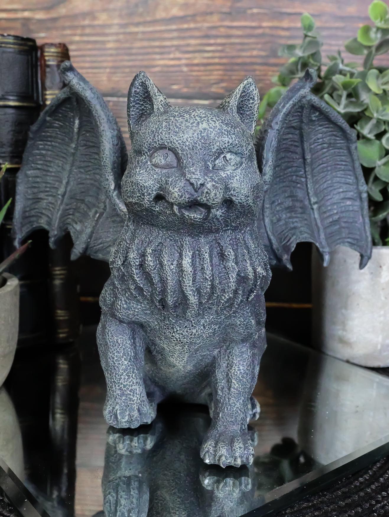 Gothic Vampire Winged Cat Gargoyle With Fangs Raising Paw Candle Holder ...