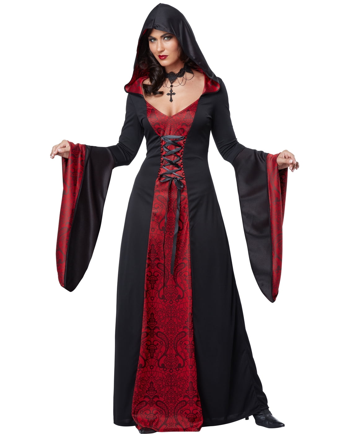 Gothic Vampire Witch Red & Black Floor Length Robe Adult Halloween ...