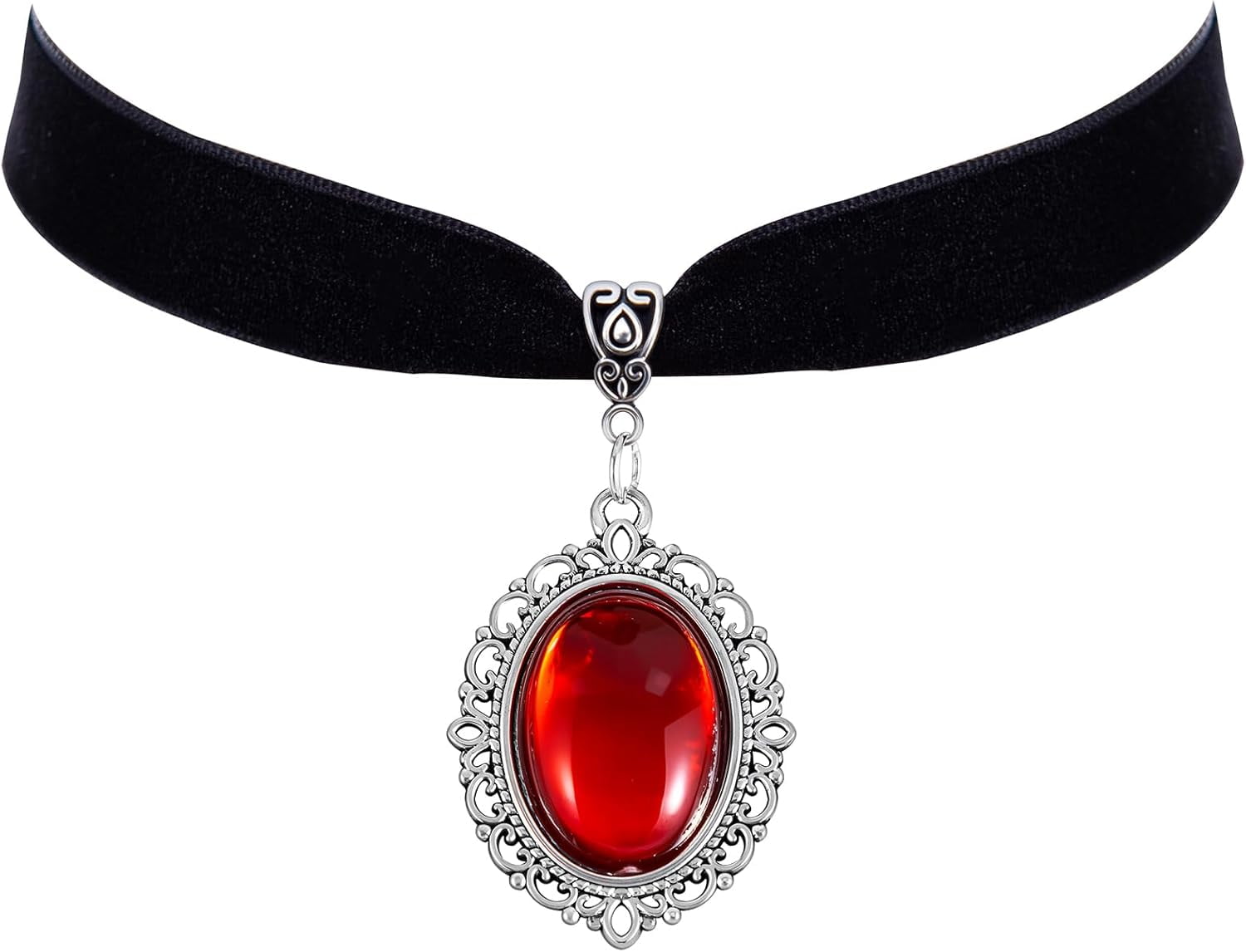 Gothic Velvet Choker Necklace for Women with Red Pendant, Black Choker ...