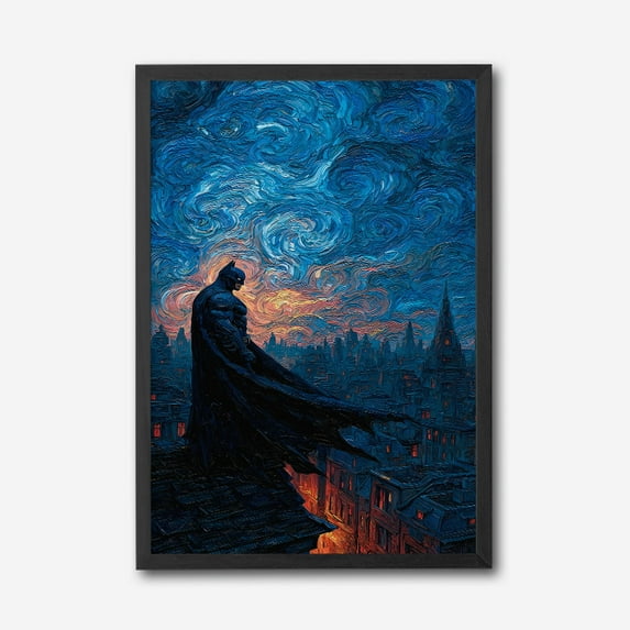 Gothic Vigilante Starry Night Canvas Wall Art Unique Cityscape Painting ...