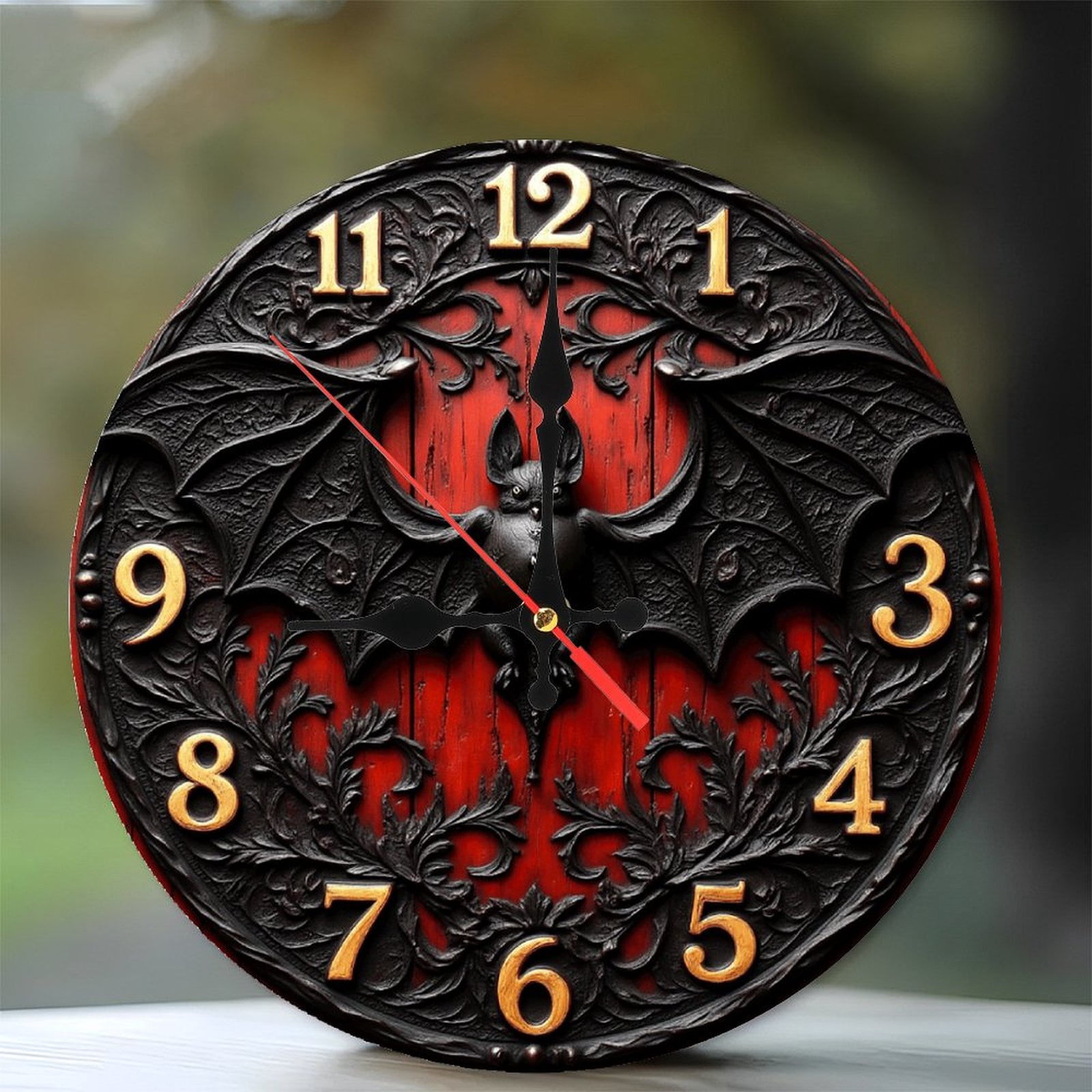 Gothic Vintage Bat Wall Clock Home Decor 10-Inch Silent Wooden Wall ...
