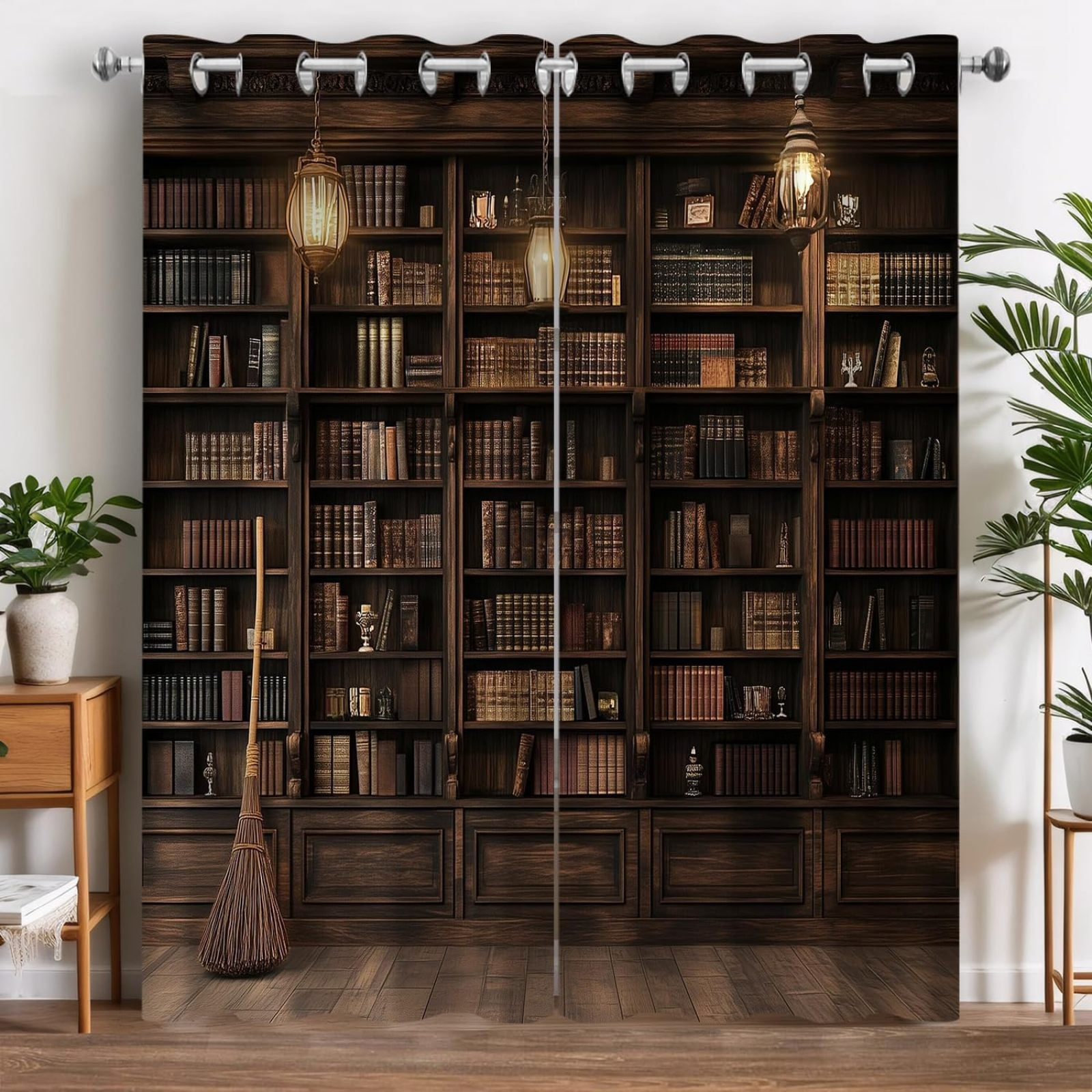 Gothic Vintage Bookshelf Black Out Window Curtains, Retro Medieval ...