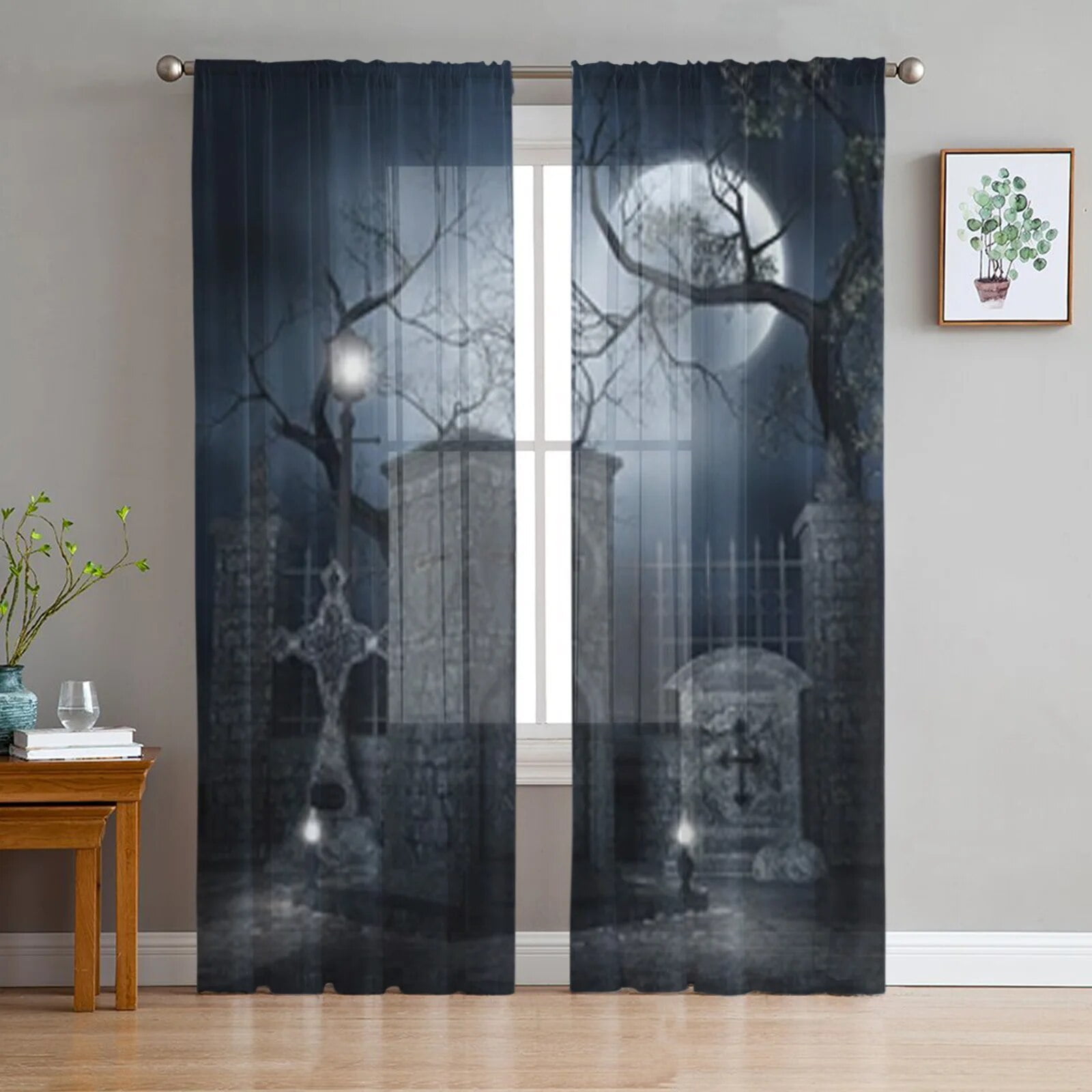 Gothic Vintage House Decorative Sheer Curtains for Living Room Bedroom ...