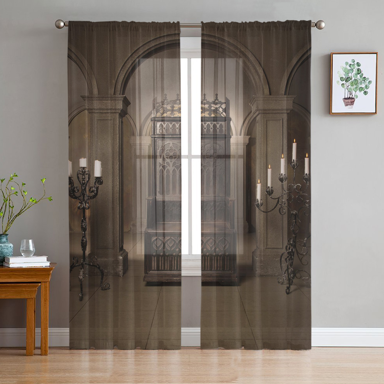 Gothic Vintage House Sheer Voile Curtains for Living Room Bedroom ...