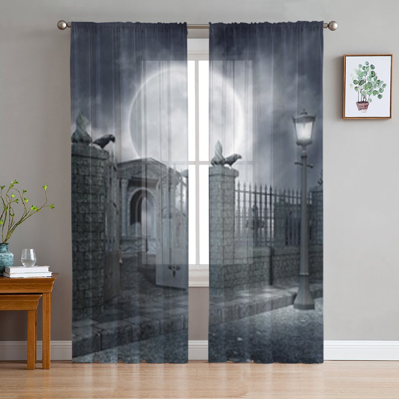 Gothic Vintage House Sheer Voile Curtains for Living Room Bedroom ...