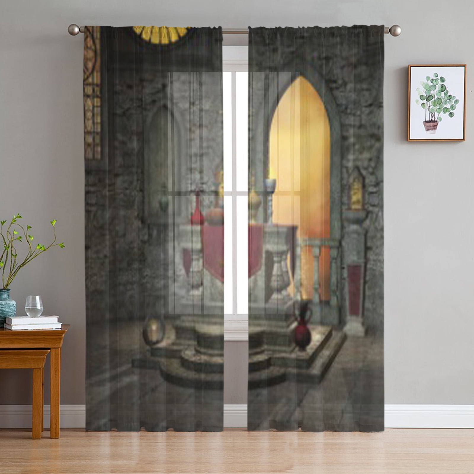Gothic Vintage House Sheer Voile Curtains for Living Room Bedroom ...