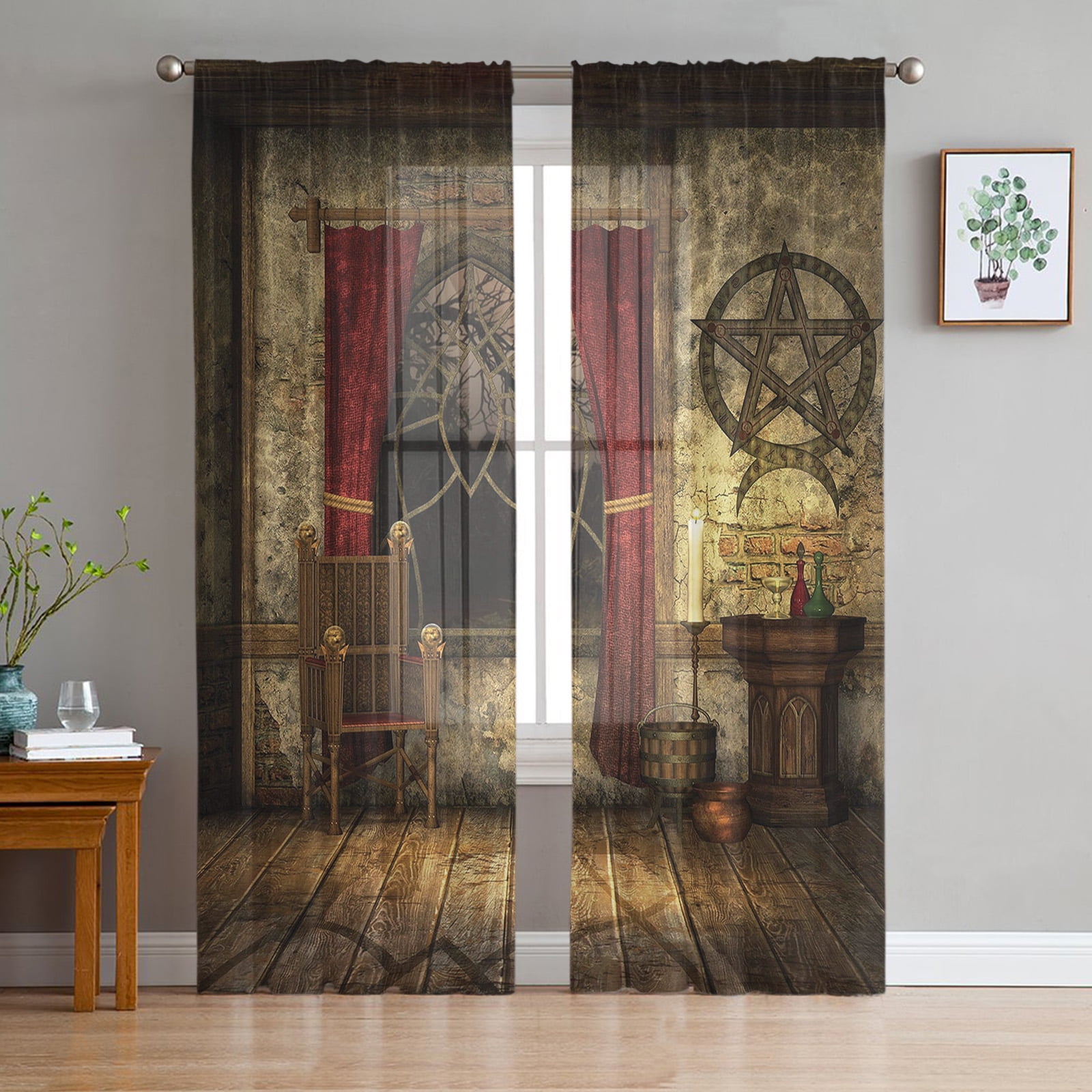 Gothic Vintage House Sheer Voile Curtains for Living Room Bedroom ...