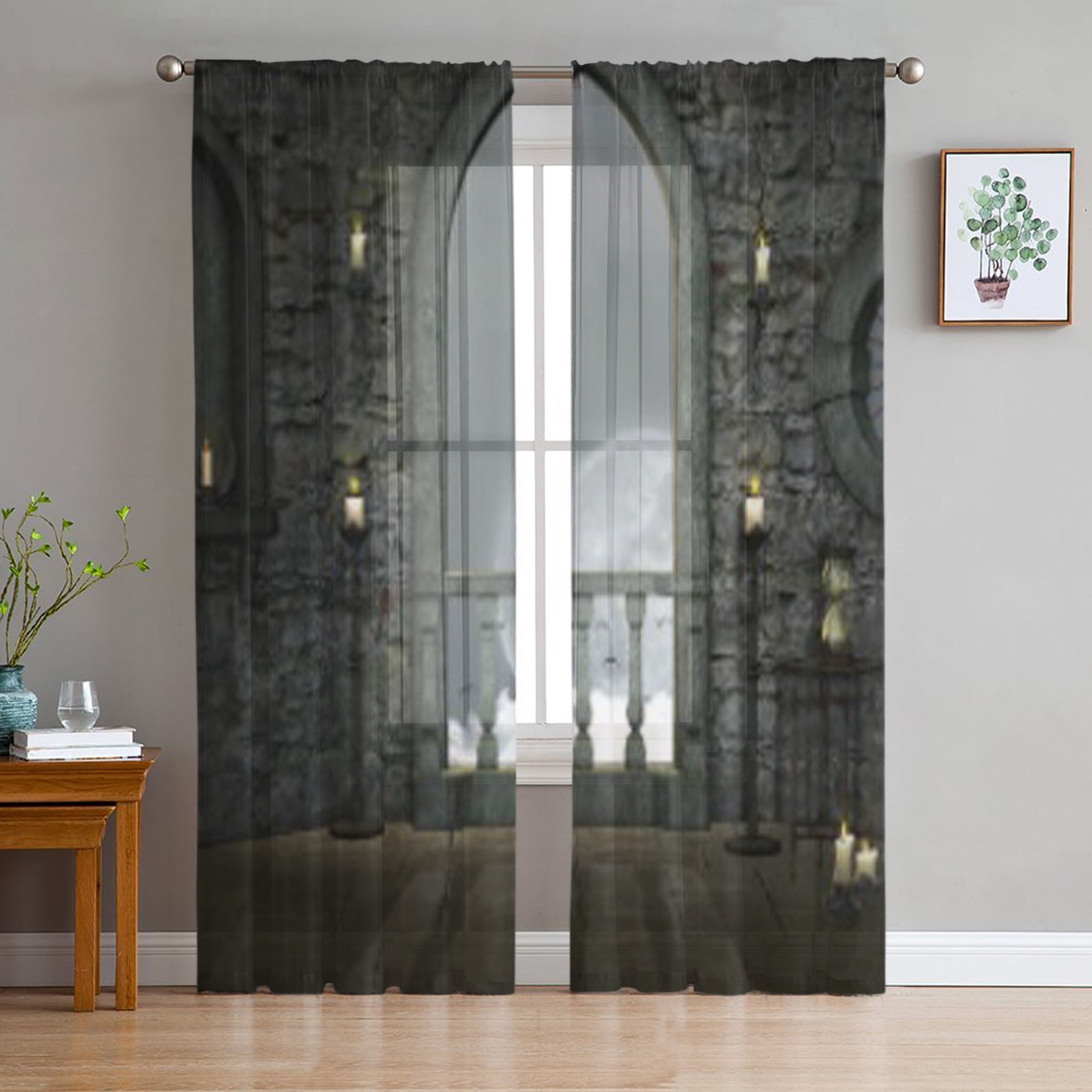 Gothic Vintage House rative Sheer Curtains for Living Room Bedroom ...