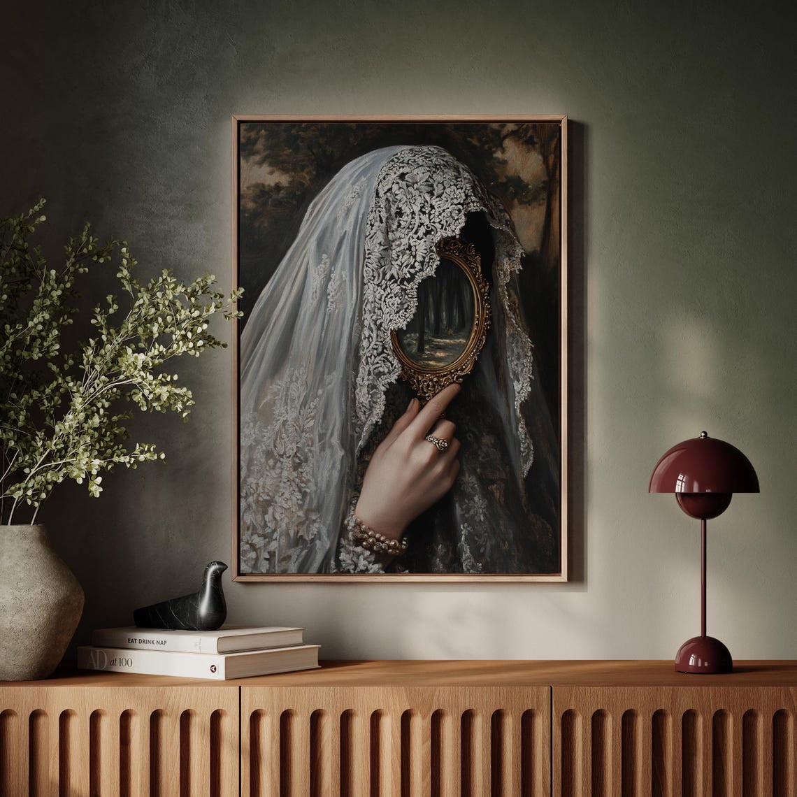 Gothic Wall Art - Veiled Figure With Ornate Mirror Reflecting Forest ...