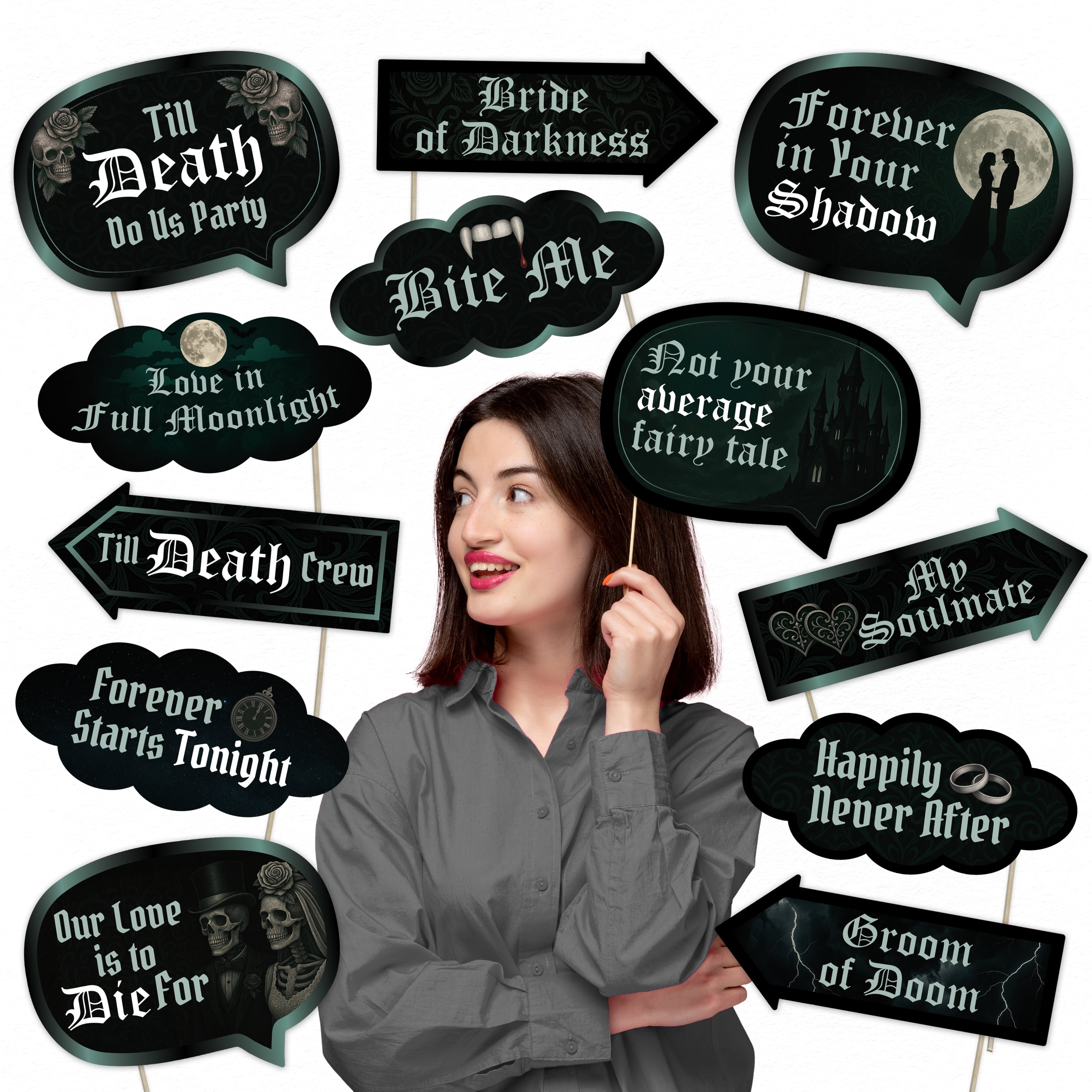 Gothic Wedding Photo Booth Props – 12 Dark Romance Signs for Halloween ...
