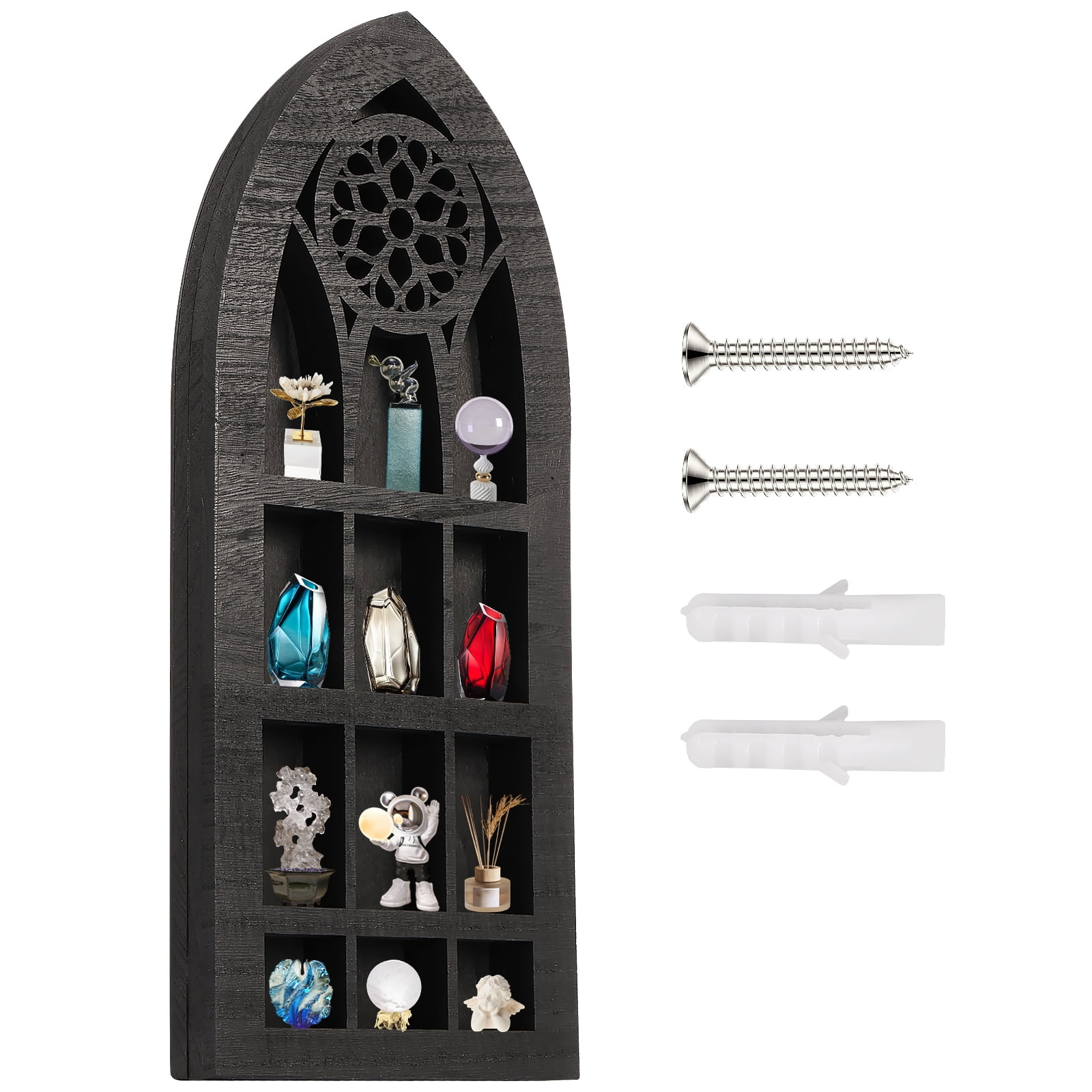 Gothic Window Crystal Shelf Display Wooden Crystal Display Rack Wall ...