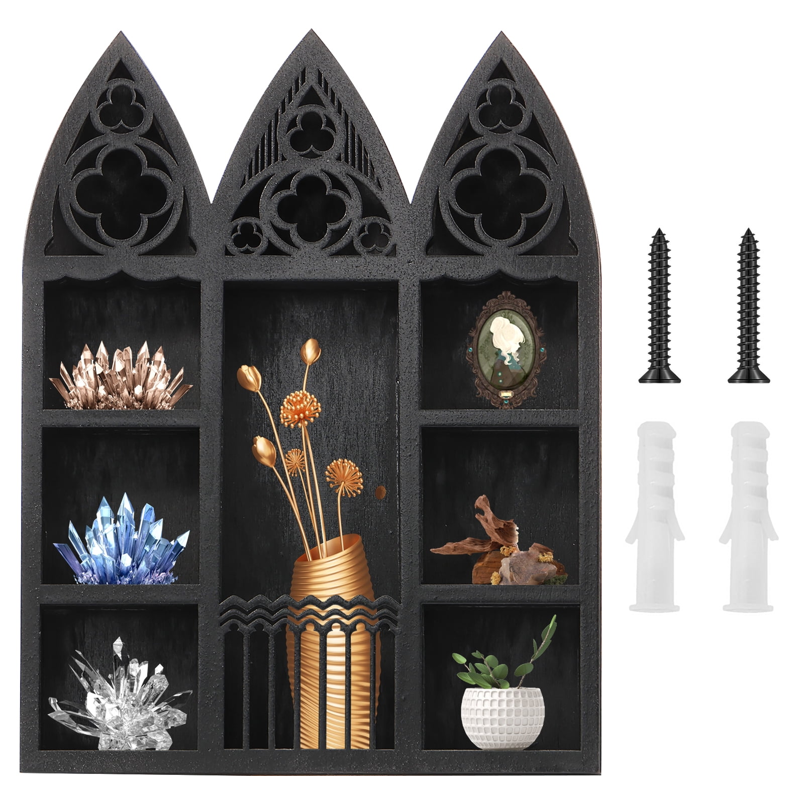 Gothic Window Crystal Shelf Wall Mounted Floating Shelves Wooden ...