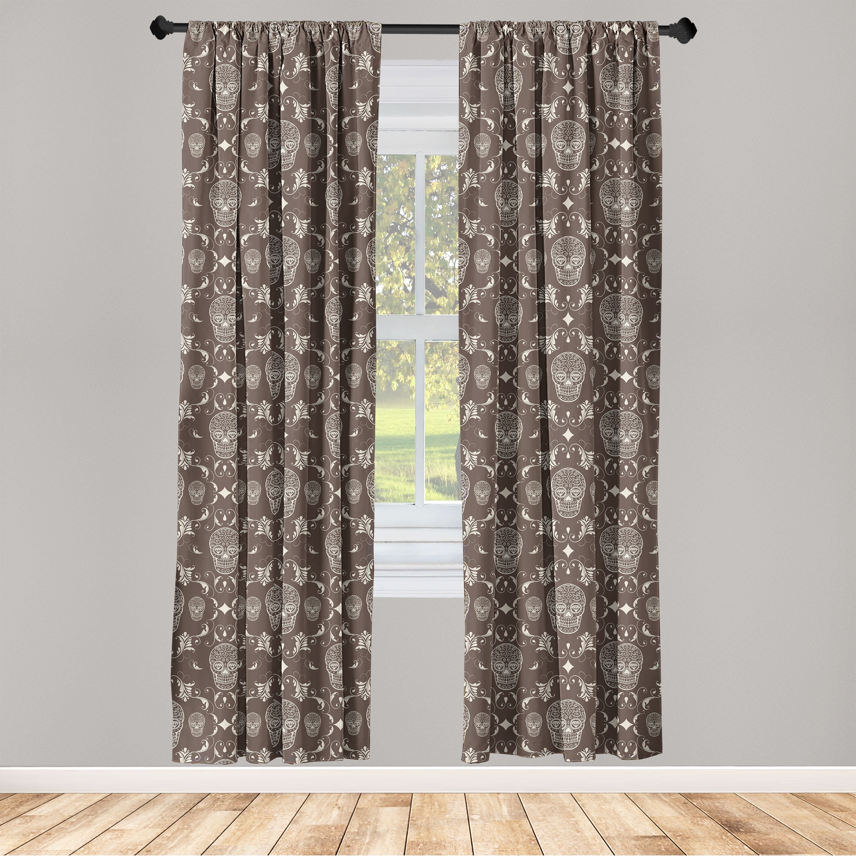 Gothic Window Curtains, Retro Theme Traditional Ornamental Rococo Drawn ...
