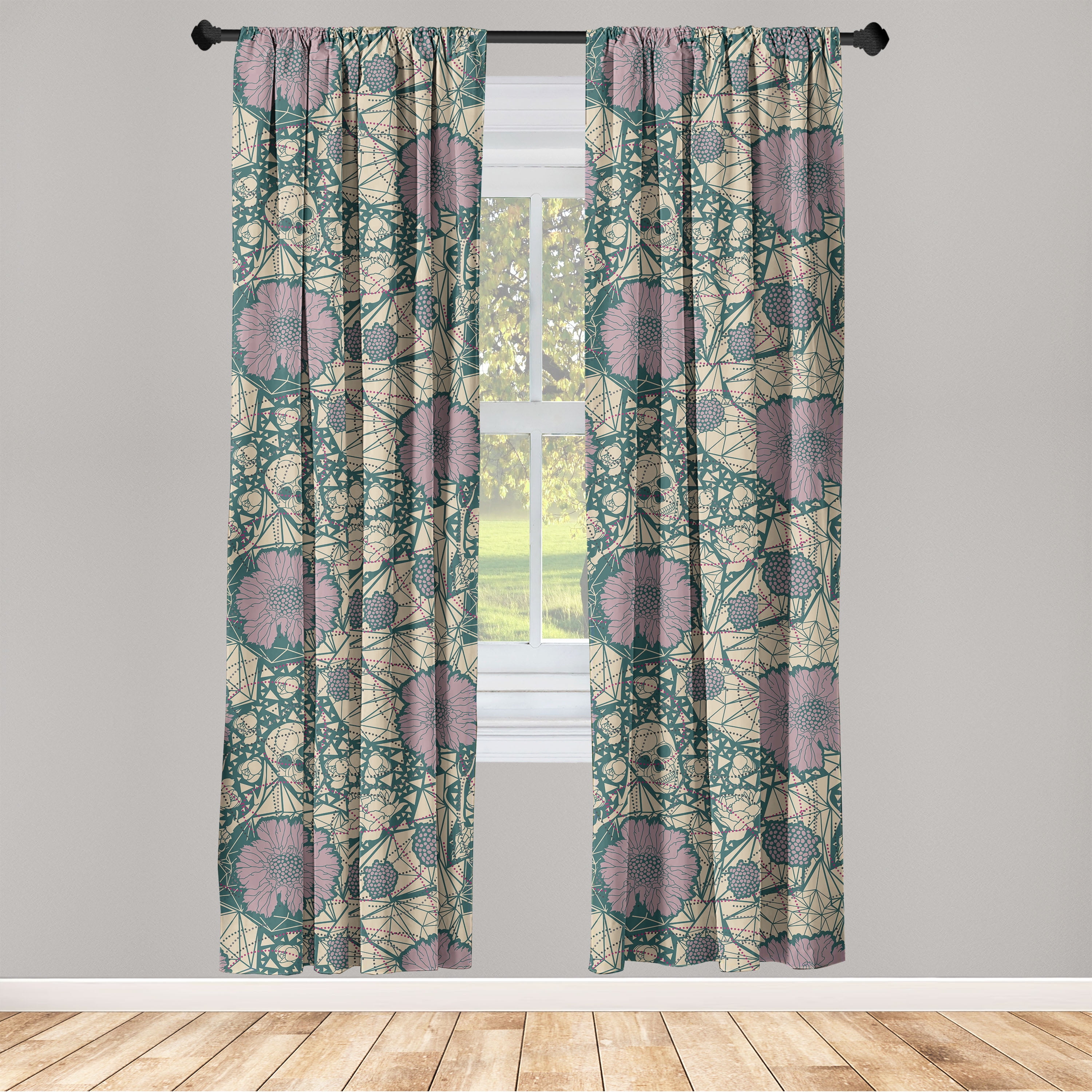 Gothic Window Curtains, Witchy Goth Vibe Skull Pattern with Dotted ...