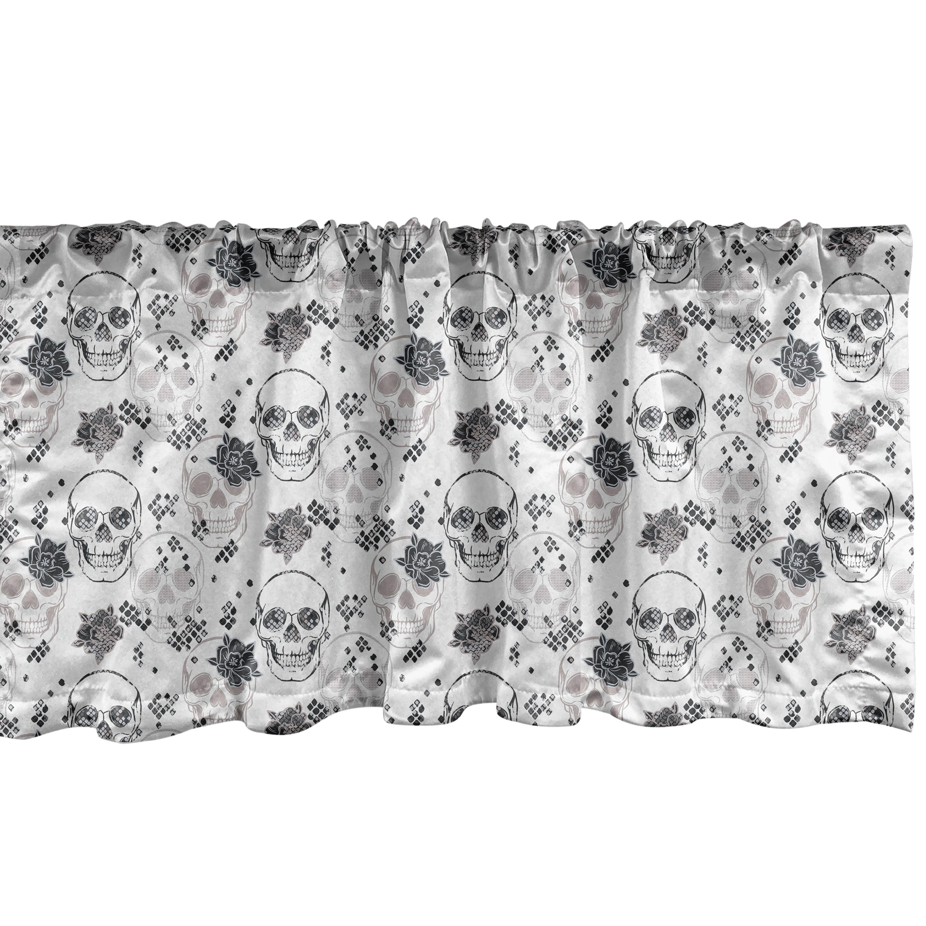 Gothic Window Valance, Old School Illustration of Skulls Flowers and ...