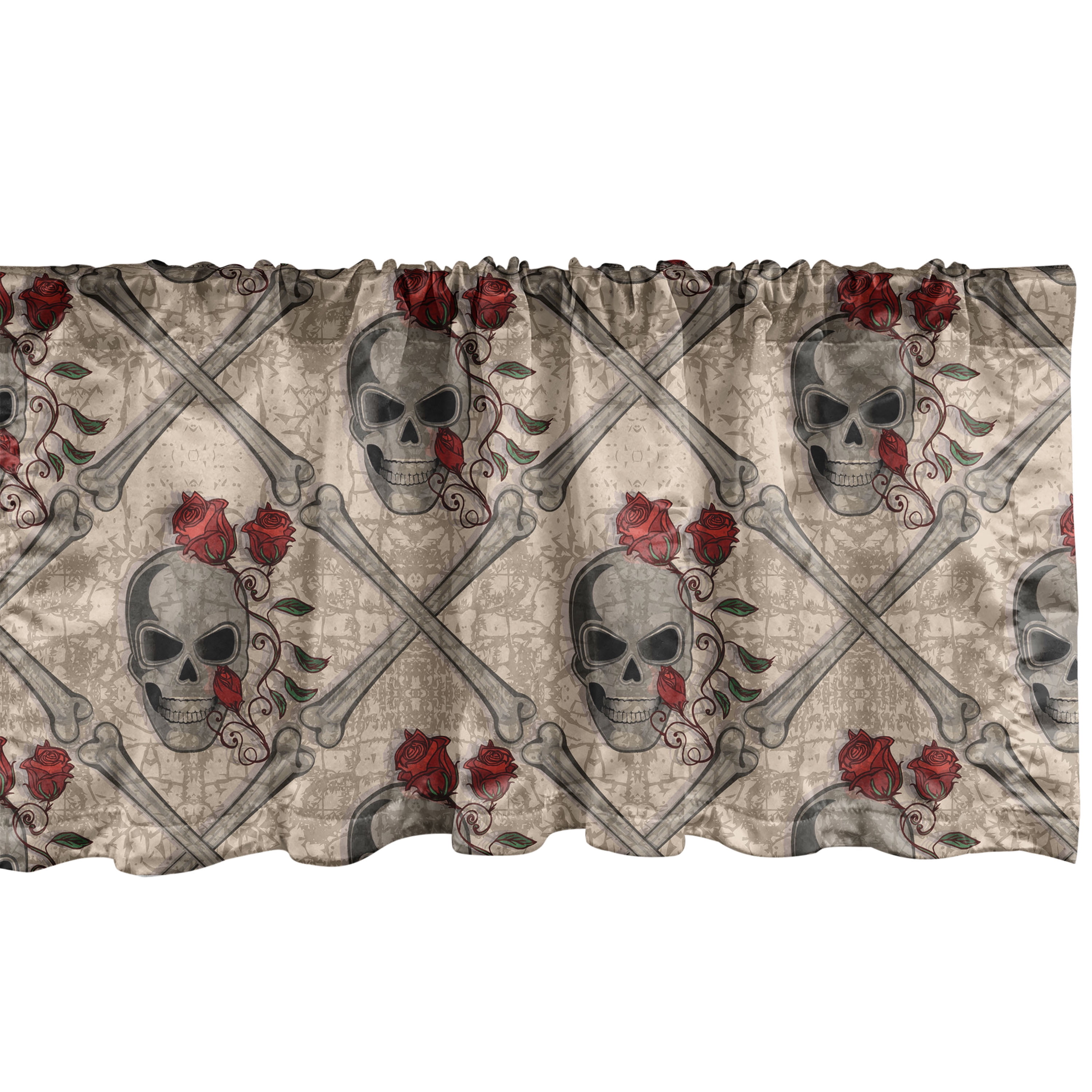 Gothic Window Valance, Skull Face Impressions Branches of Roses ...