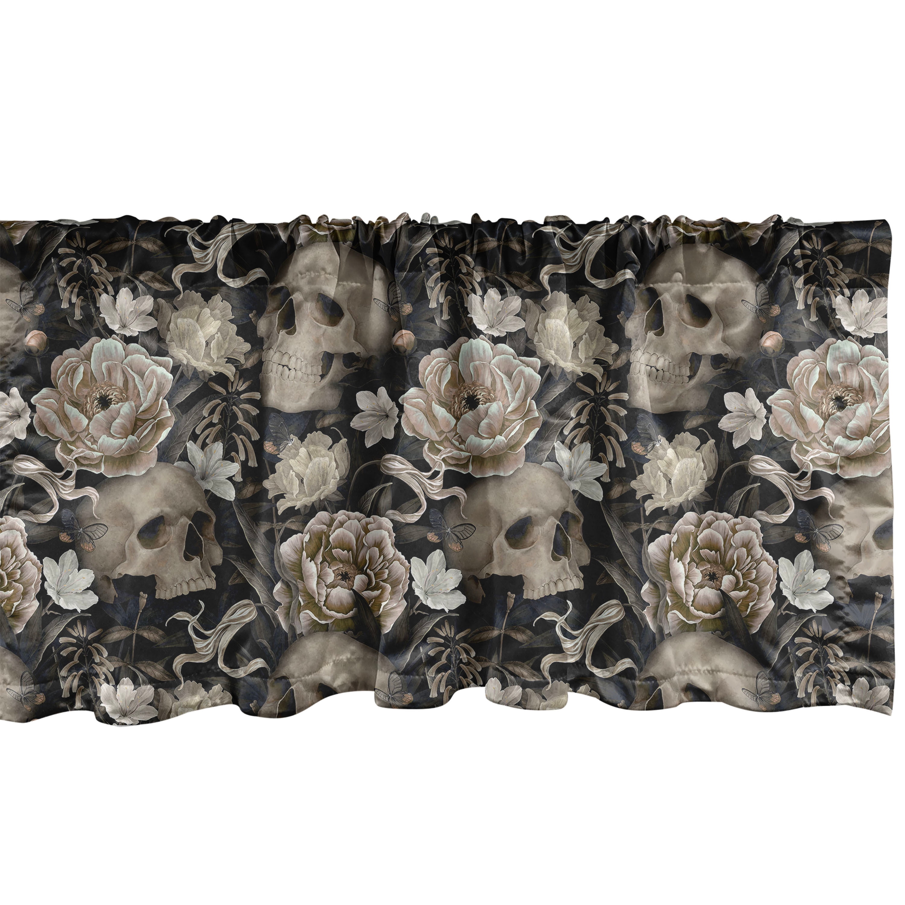Gothic Window Valance, Vintage Baroque Floral Skulls with Garden ...