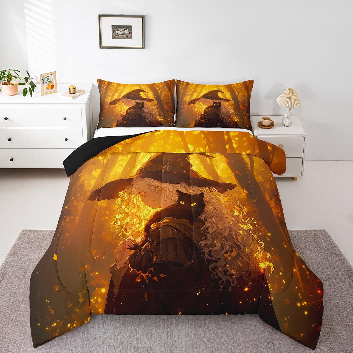 Gothic Witch Comforter Set Anime Bed Set,Cartoon Japanese Bedding Sets ...