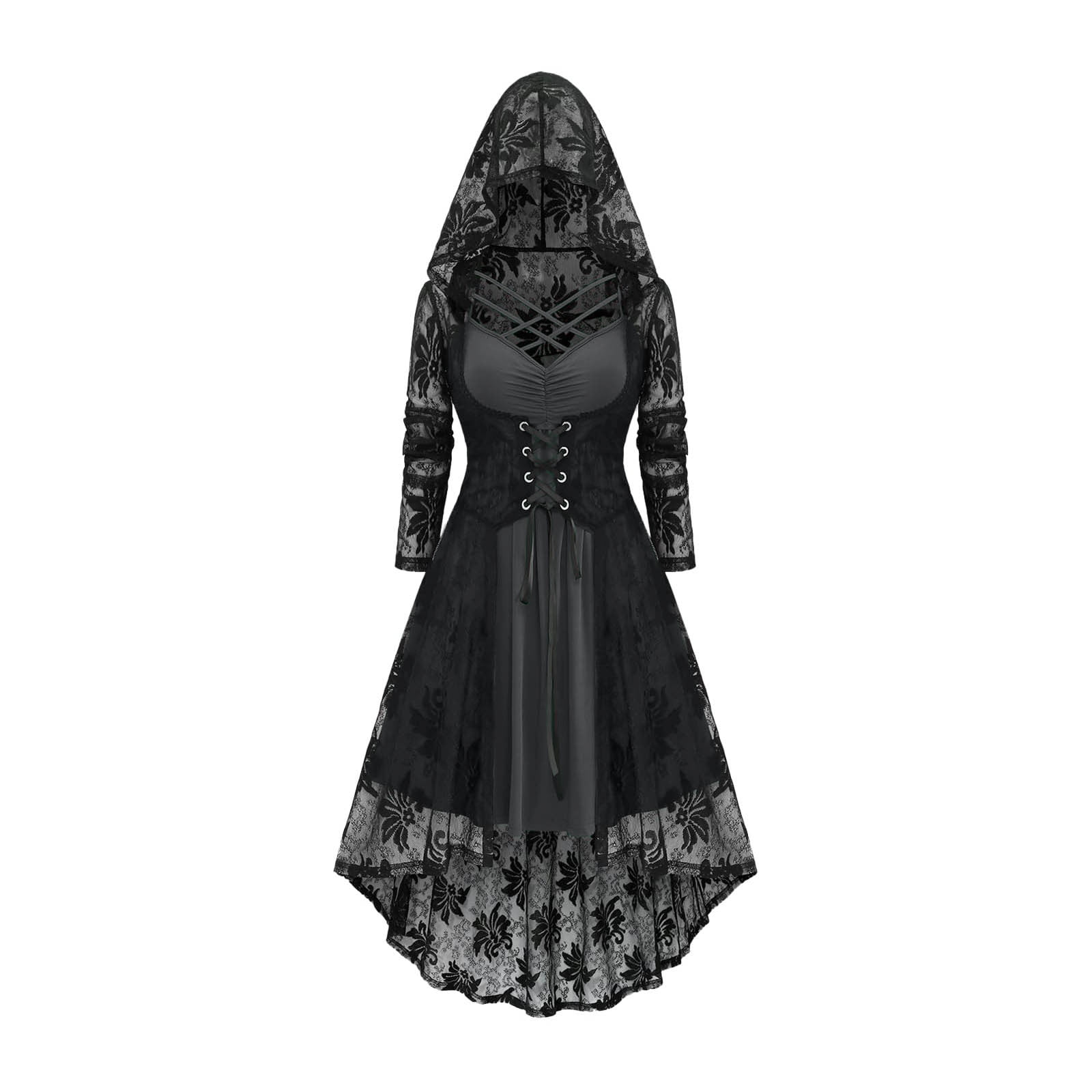 Gothic Witch Dress for Women Halloween Costume Vintage Lace Hooded ...