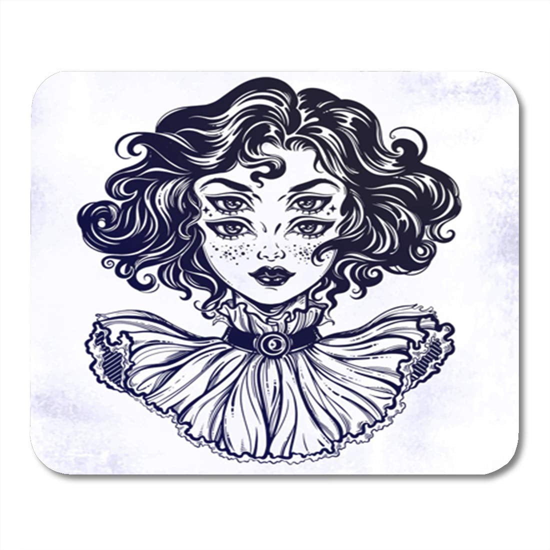 Gothic Witch Girl Head Portrait Curly Hair and Four Mousepad Mouse Pad ...