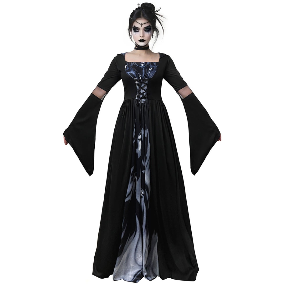 Gothic Witch & Vampire Costume Dress – Medieval-Style Long Gown with ...