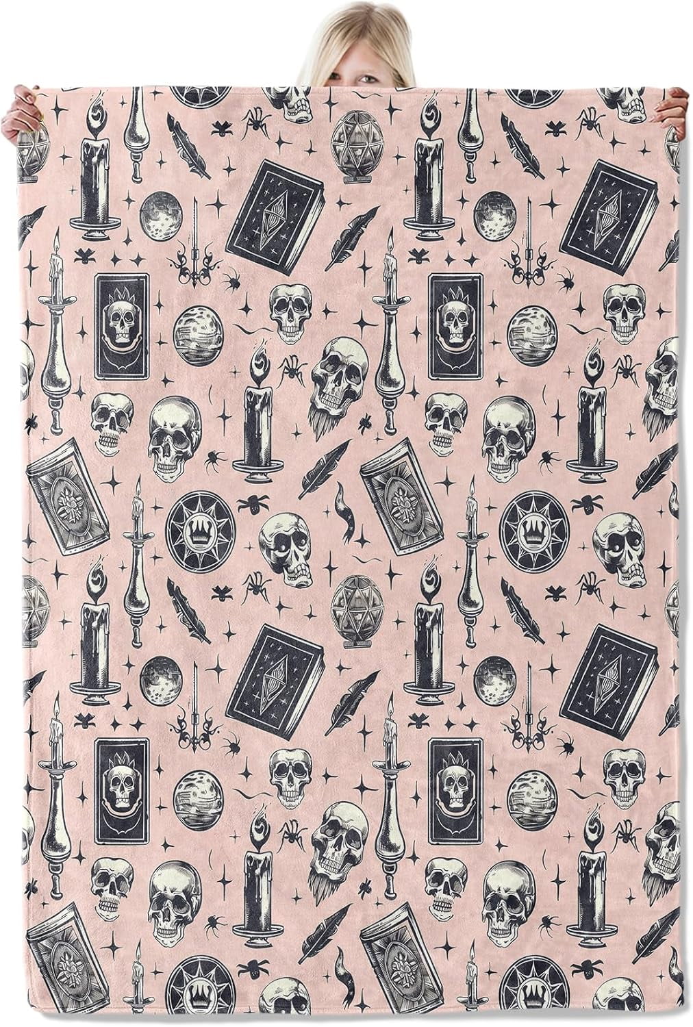 Gothic Witchcore Flannel Blanket 50x60in,Skulls,Candles,Spell Books and ...