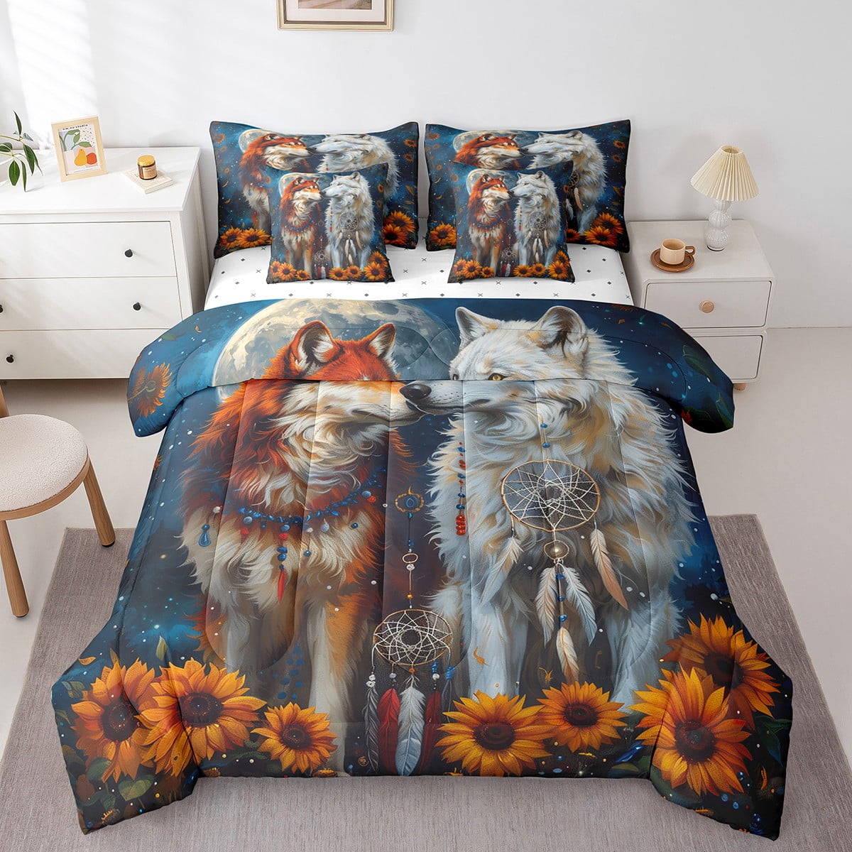 Gothic Wolf Bedding Set Full Size Dream Catchers Comforter Set Boho ...