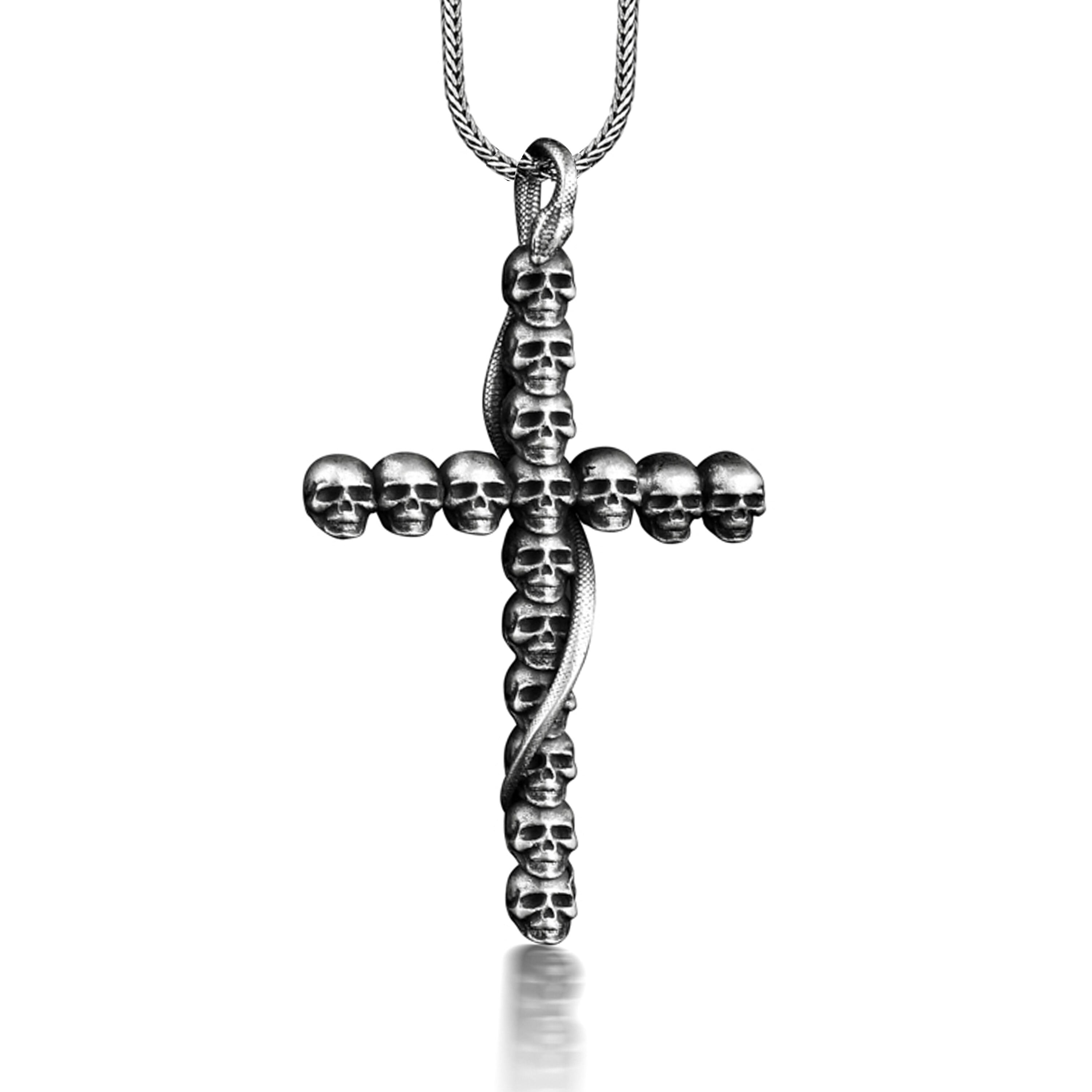 Gothic cross with snake pendant necklace in 925 silver, Goth cross ...