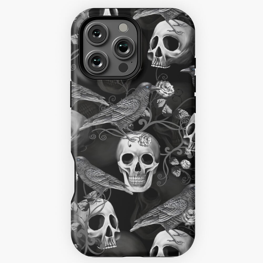 Gothic crow and Skeleton Phone Case for iPhone 16 15 14 13 12 11 Pro ...