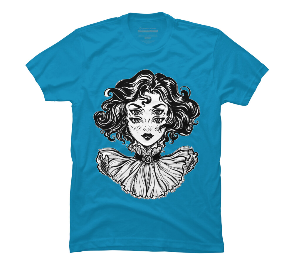 Gothic witch girl head portrait with curly hair and four eyes. Mens ...