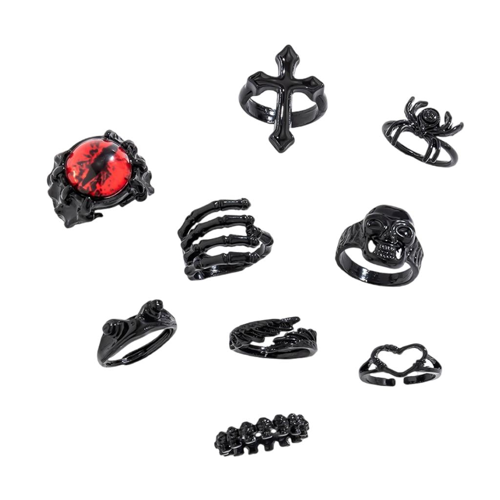 GothicSku11Ring Set Adjustable Finger Rings Alloy Texture Dating Rings ...