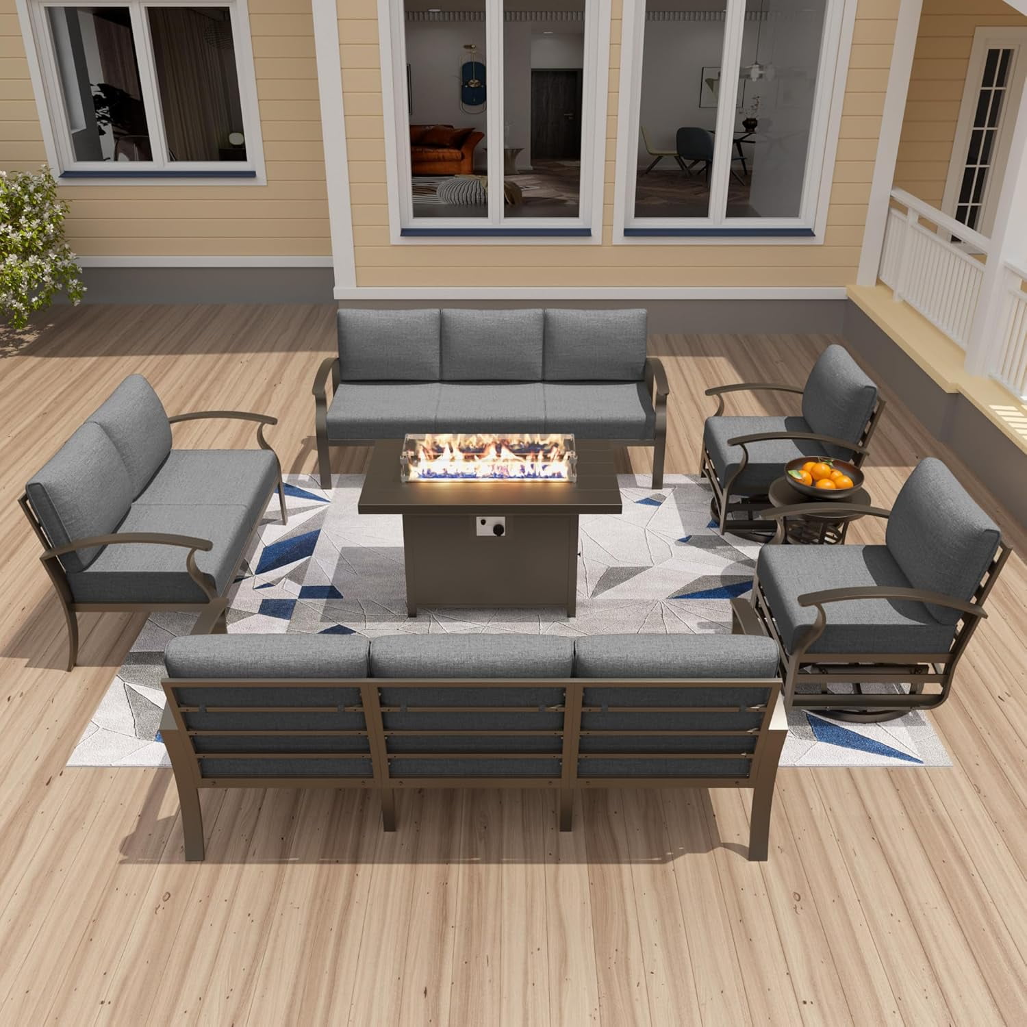 Gotland 10 Seats Outdoor Metal Patio Furniture Set with 2 Swivel ...