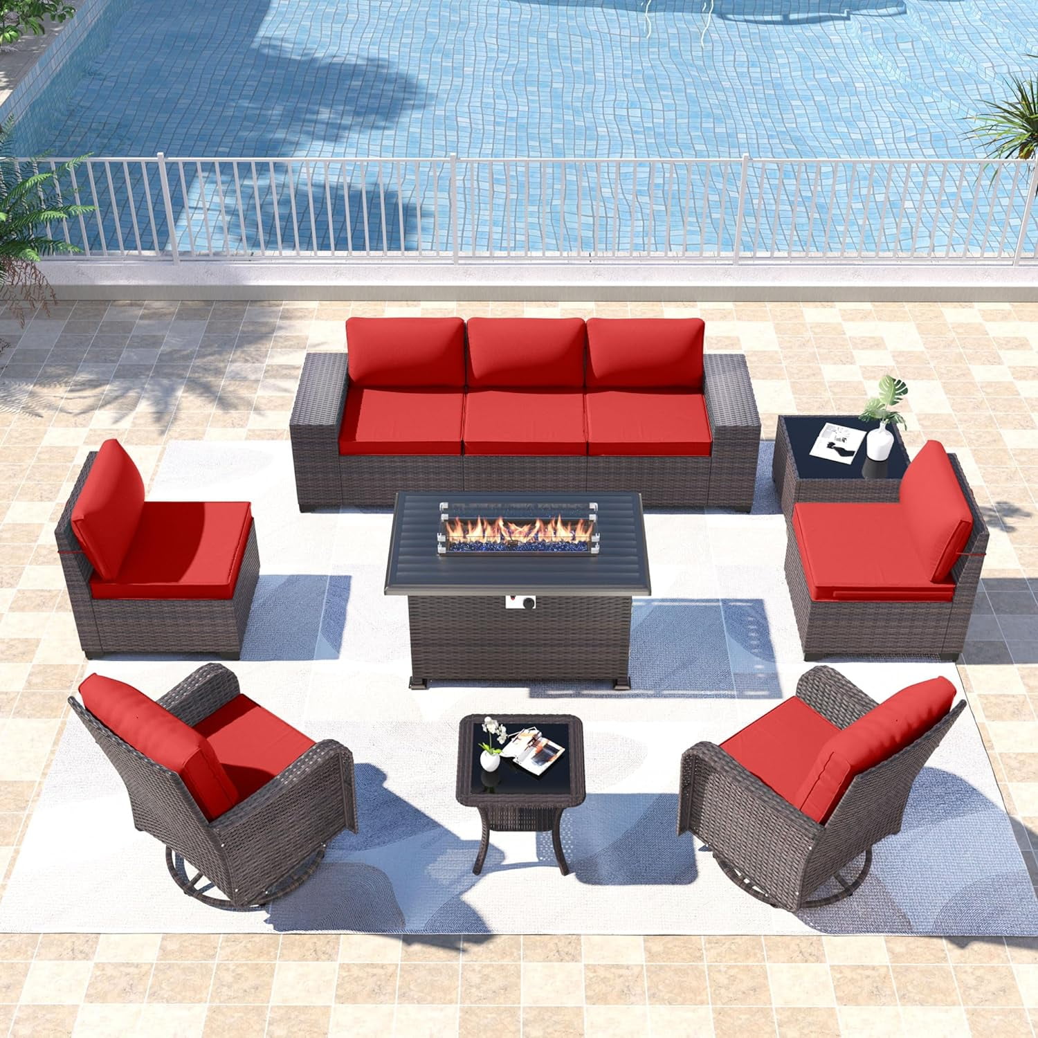 Gotland 10PCS Outdoor PE Rattan Wicker Patio Furniture Set with 43 ...