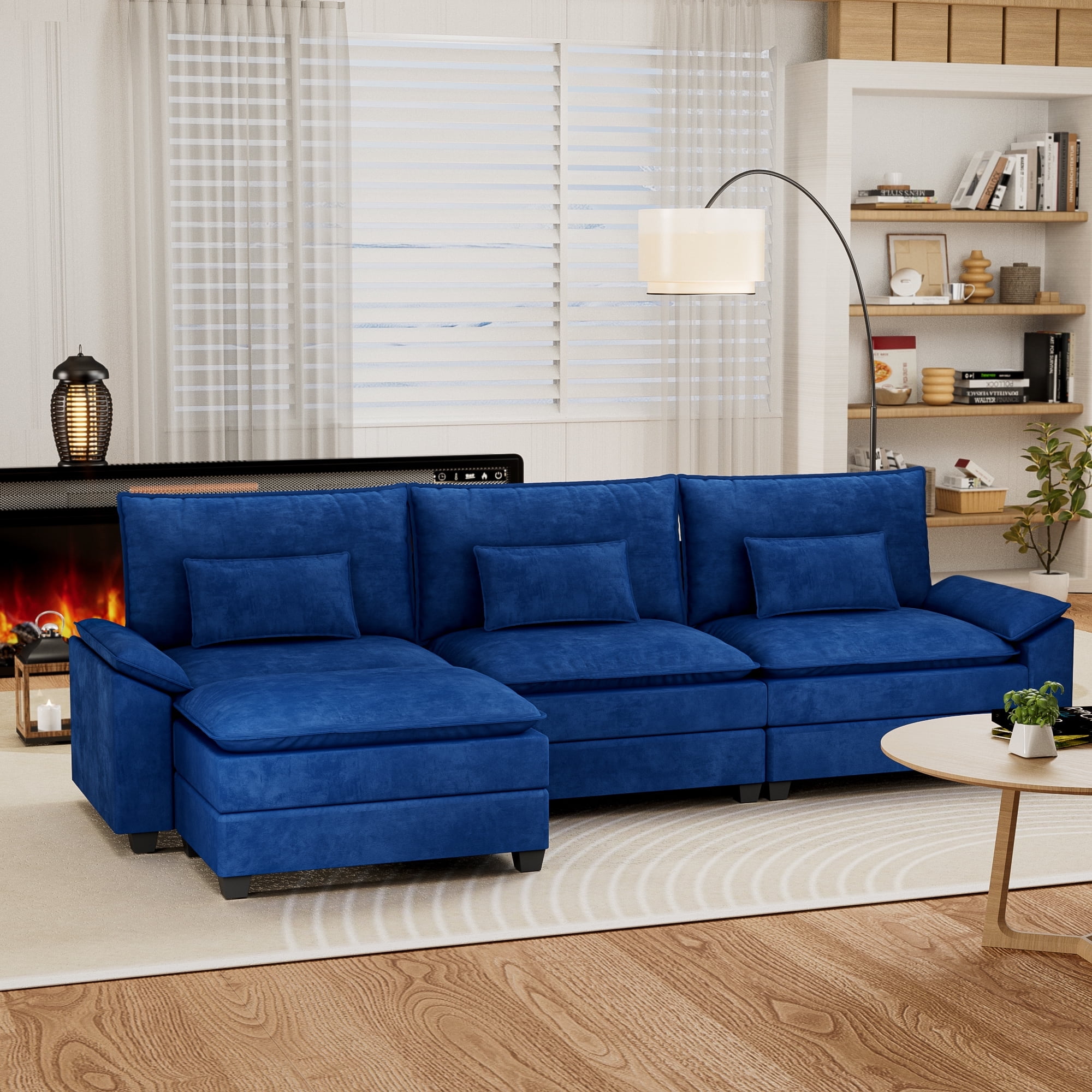 Gotland 116" Modular L-Shaped Sectional Sofa with Movable Ottomans ...