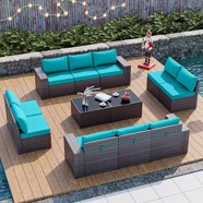 Ovios 10-pc Outdoor Conversation Set with 30 in Fire Pit-Dining Table ...