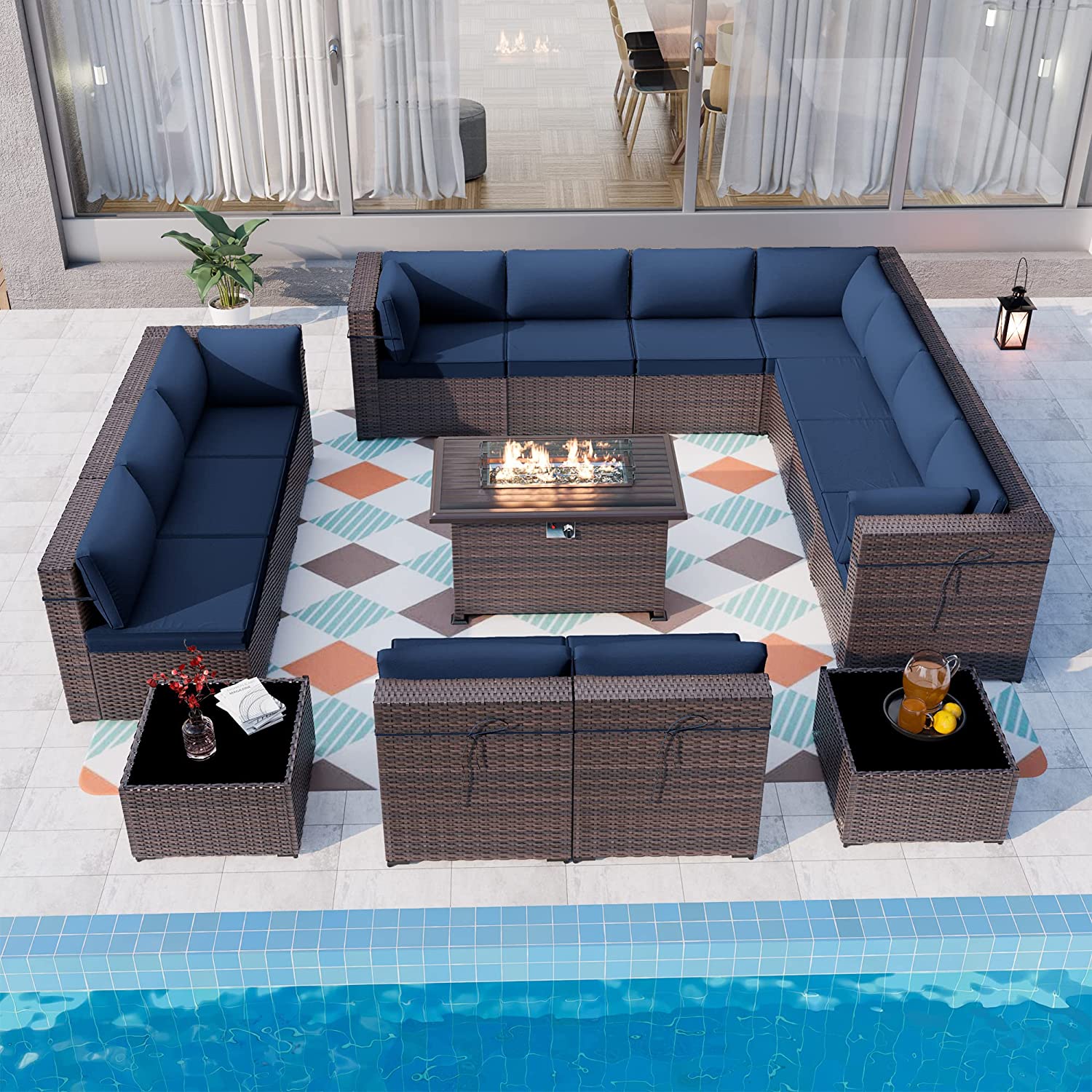 Gotland 13 Pieces Outdoor Patio Rattan Wicker Furniture Set with 43 ...
