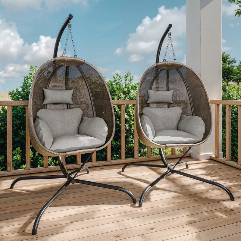 Gotland 2 Piece Textilene Hanging Swing Chair, Foldable Egg Chair with ...