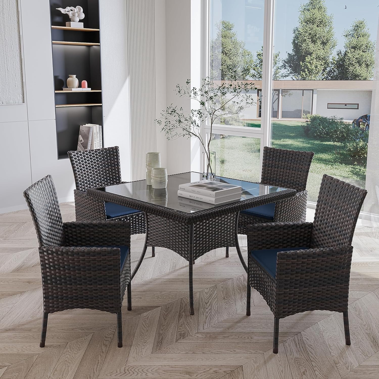 Gotland 5-Piece Rattan Dining Set Indoor/Outdoor w/Tempered Glass ...