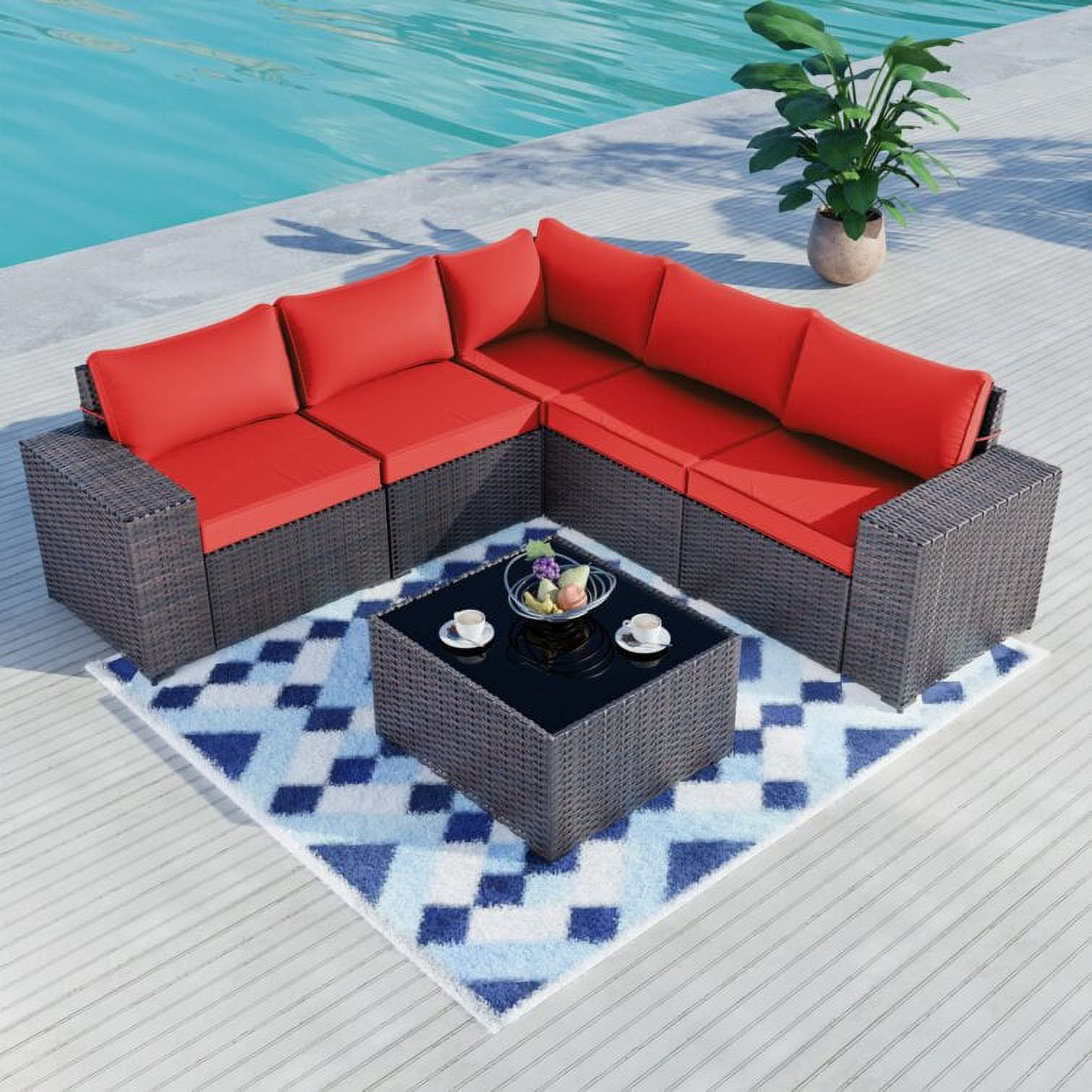 Gotland 6 Piece Outdoor Seating Patio Furniture Set, Rattan Wicker ...