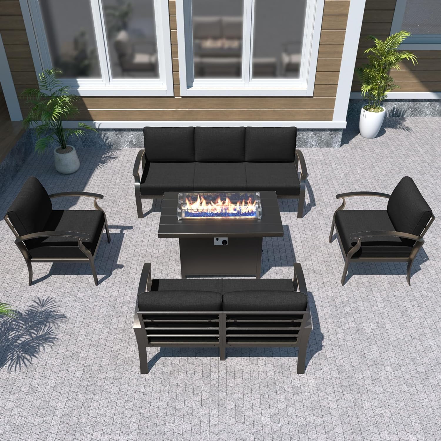 Gotland 7 Seats Outdoor Metal Patio Furniture Set with 55,000 BTU Gas ...