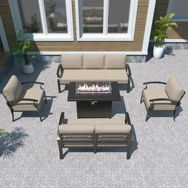 Superjoe Outdoor Furniture Set w/CSA Certified 54in Propane Gas Fire Pit Table, 4 Seats Aluminum ...