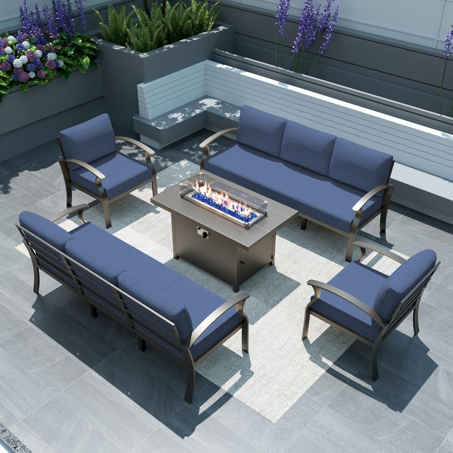 Gotland 8 Seats Outdoor Metal Patio Furniture Set with 55,000 BTU Gas ...
