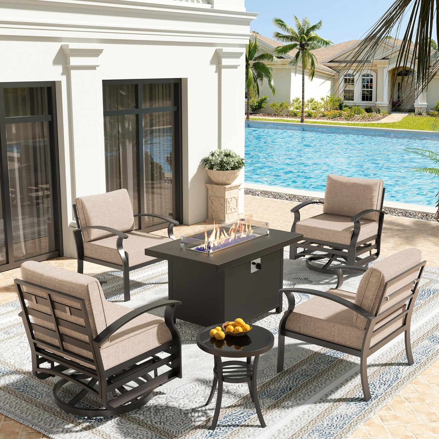 Gotland Aluminum Patio Furniture Set,6 Pieces 4 Seat Metal Outdoor ...