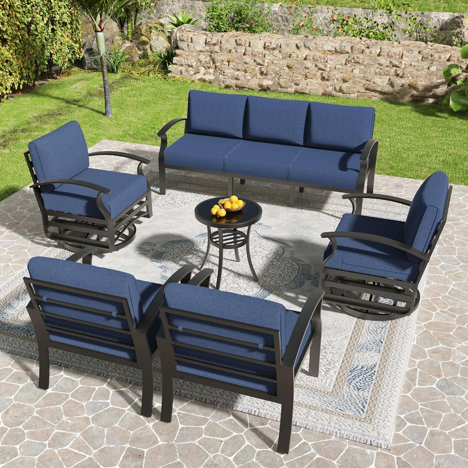 Gotland 7-Seat Aluminum Patio Furniture Set, 6-Piece Outdoor Sectional ...